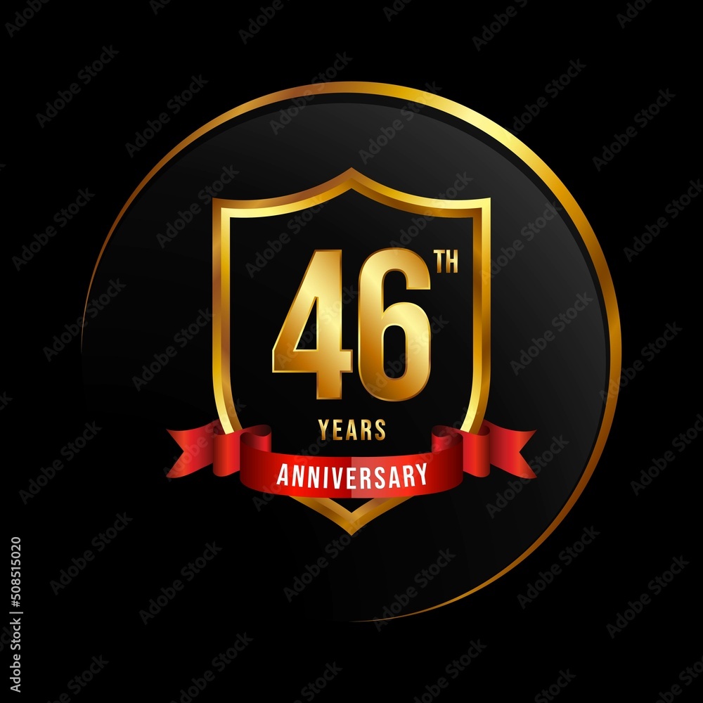 46 years anniversary logo with golden shield and ribbon for booklet ...