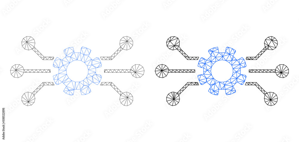 Polygonal mesh circuit gear icons. Flat mesh versions created from ...