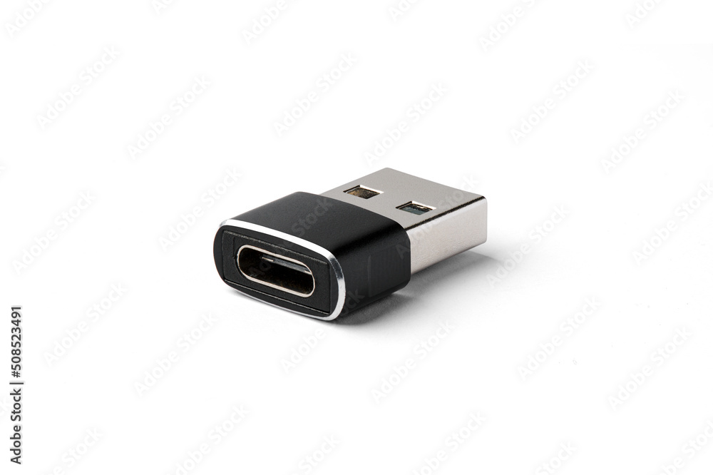 USB-C Female to USB-A Male adapter Isolated on White Background With ...