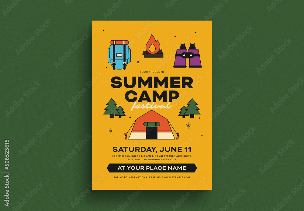 Summer Camp Event Flyer Layout Stock Template | Adobe Stock