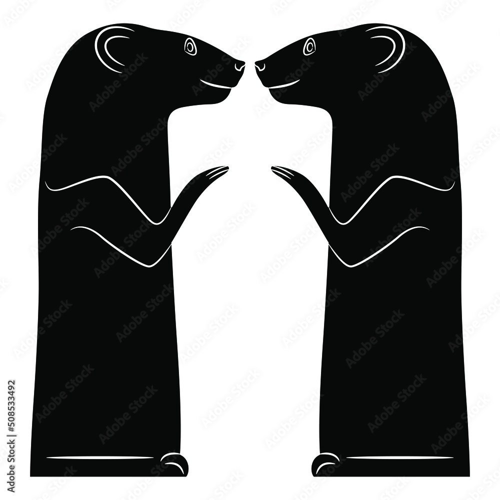 Symmetrical design with two standing ichneumons. Sacred animal of ...