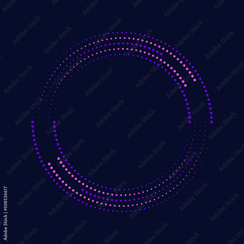 Pink and violet curvy dotted lines in circle form. Geometric art ...