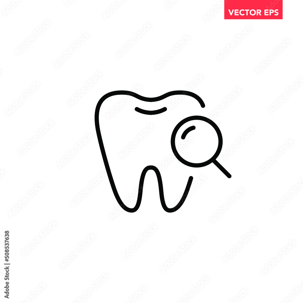 Black single teeth medical check line icon, simple dental outline flat ...