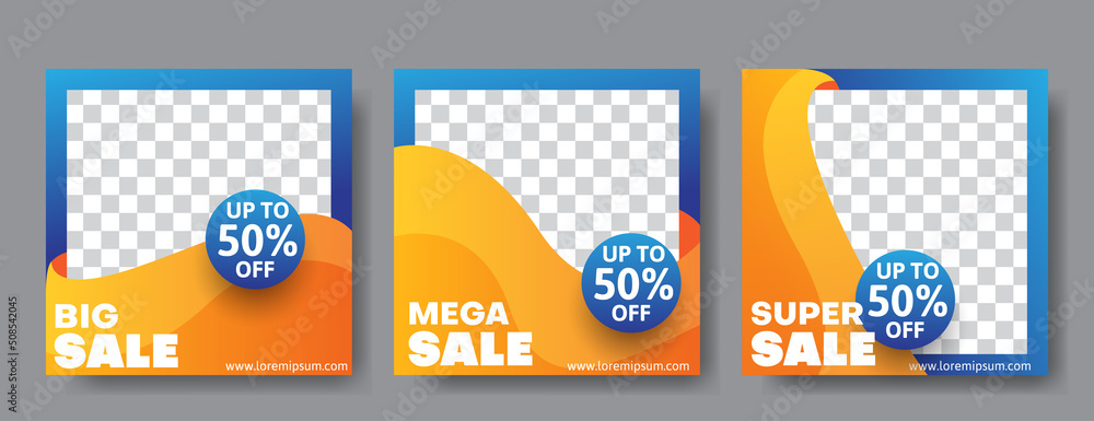 social media post template set in blue and orange color Stock Vector ...
