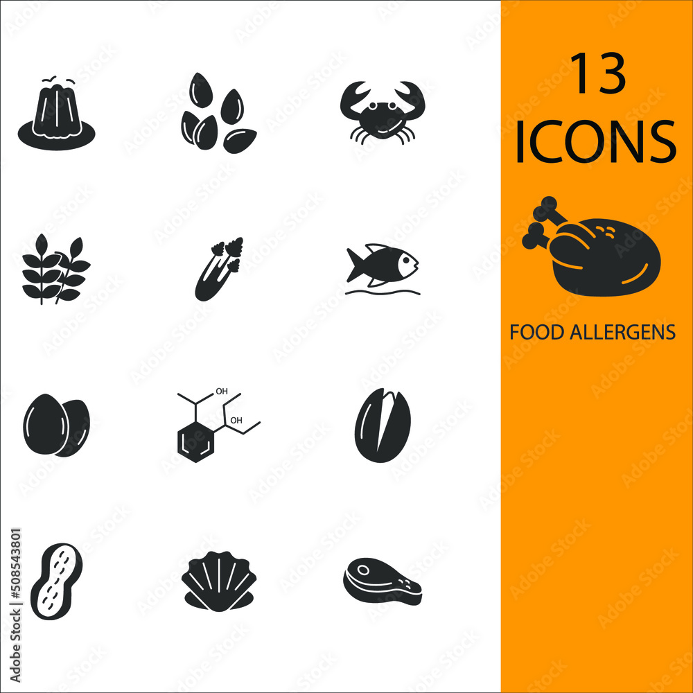 Food allergens icons set . Food allergens pack symbol vector elements ...