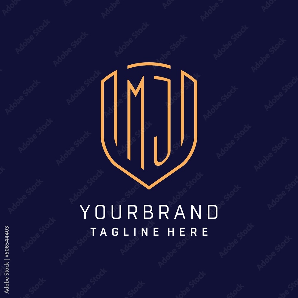 Letter MJ monogram logo shield shape with luxury monoline style Stock ...