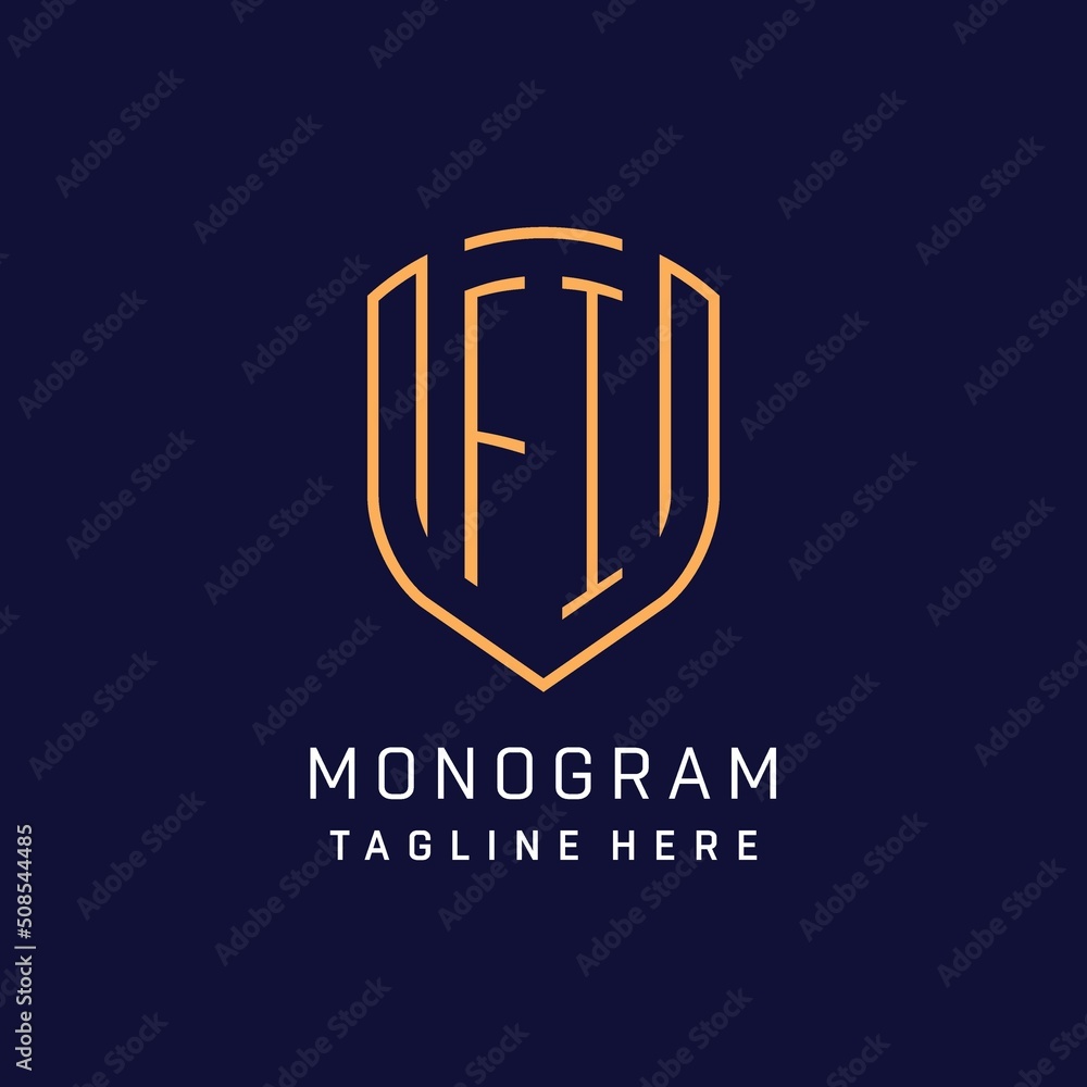 Letter FI monogram logo shield shape with luxury monoline style Stock ...