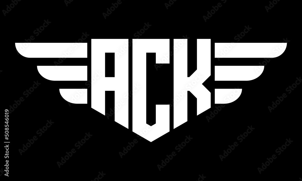 ACK three letter logo, creative wings shape logo design vector template ...