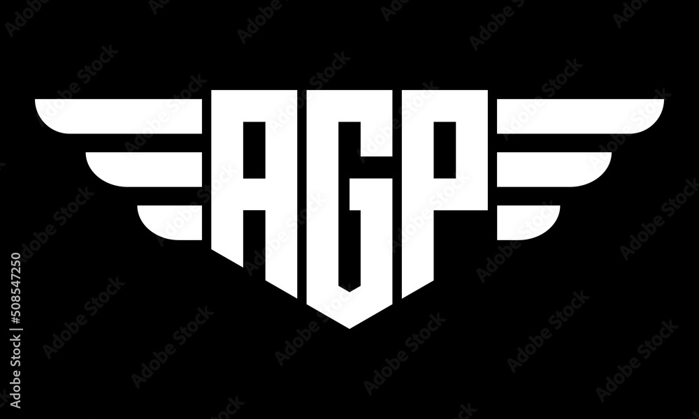 AGP three letter logo, creative wings shape logo design vector template. letter mark, wordmark ...