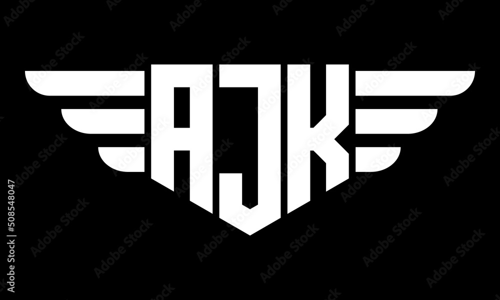 AJK three letter logo, creative wings shape logo design vector template ...