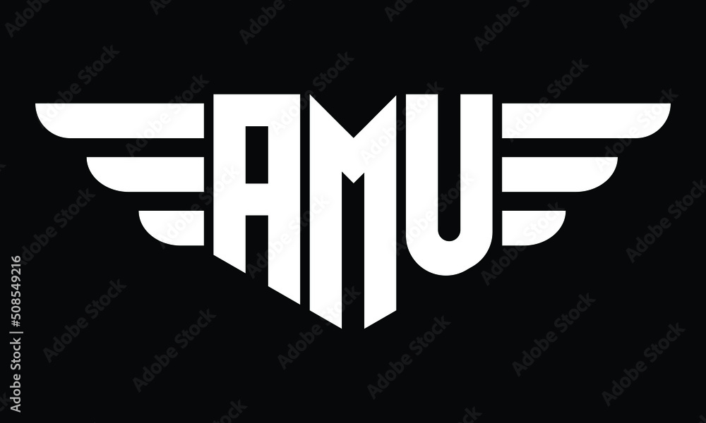 AMU three letter logo, creative wings shape logo design vector template ...