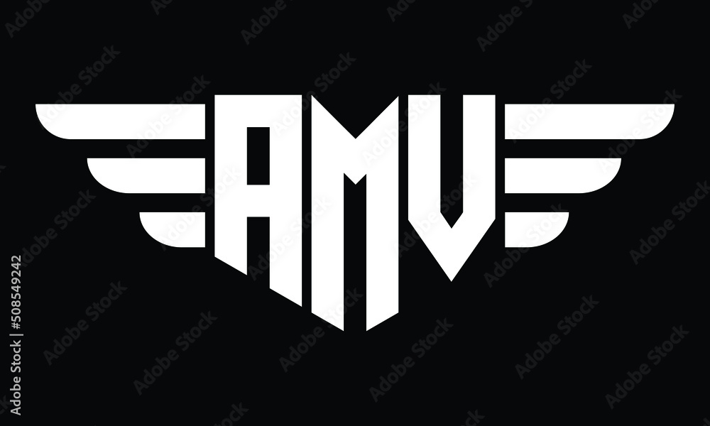 AMV three letter logo, creative wings shape logo design vector template ...