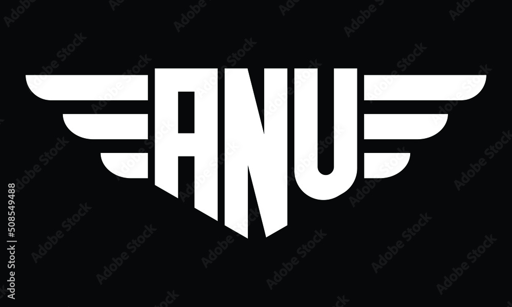ANU three letter logo, creative wings shape logo design vector template ...