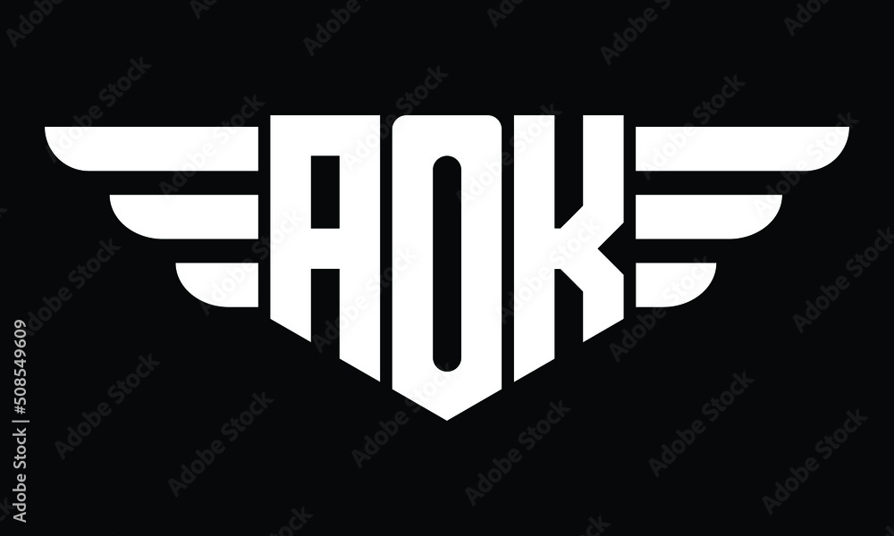 AOK three letter logo, creative wings shape logo design vector template ...