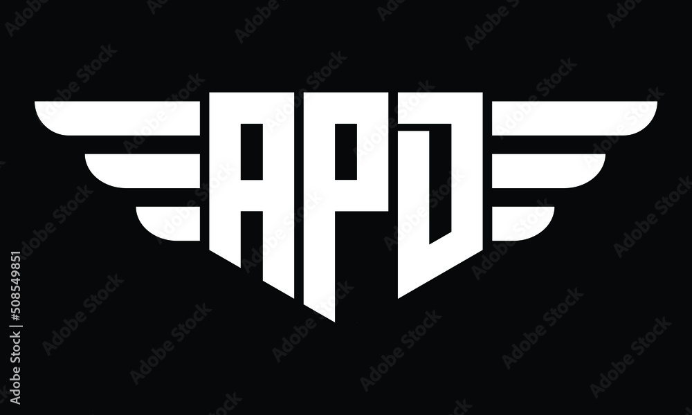 APD three letter logo, creative wings shape logo design vector template ...