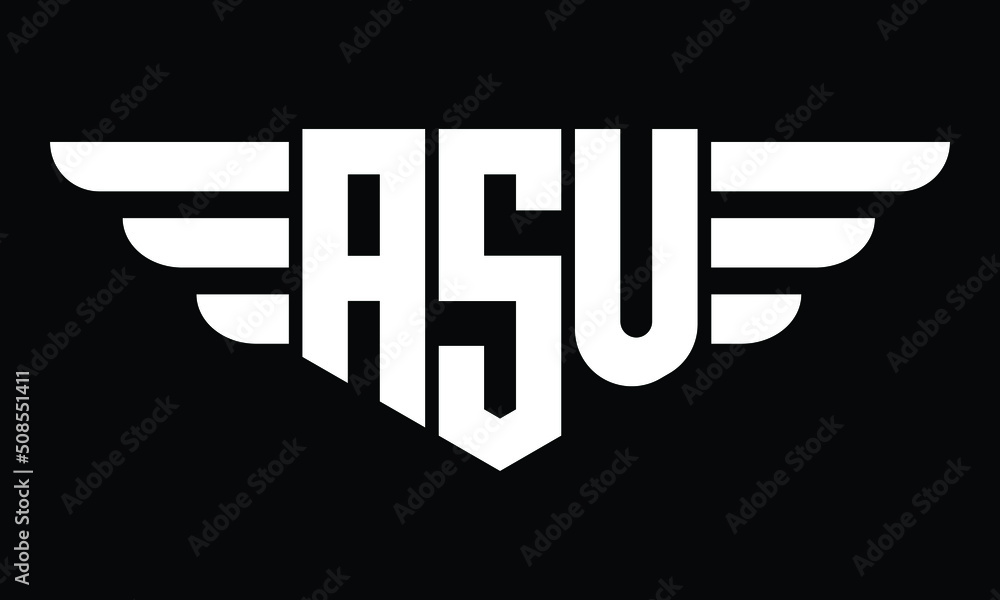 ASU three letter logo, creative wings shape logo design vector template ...