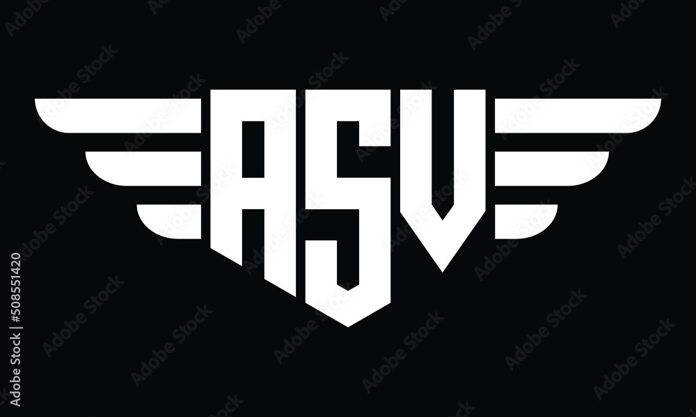 ASV three letter logo, creative wings shape logo design vector template ...