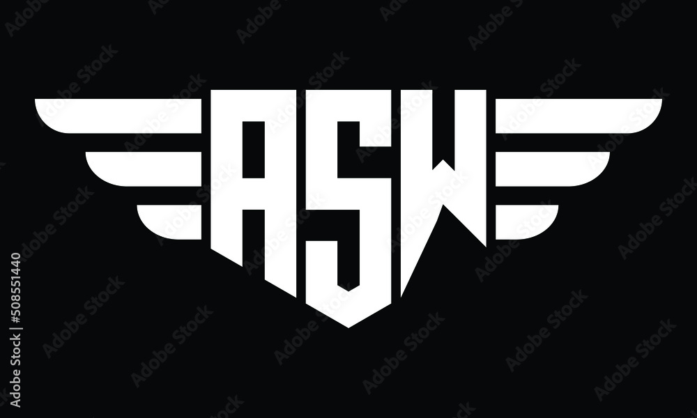 ASW three letter logo, creative wings shape logo design vector template ...