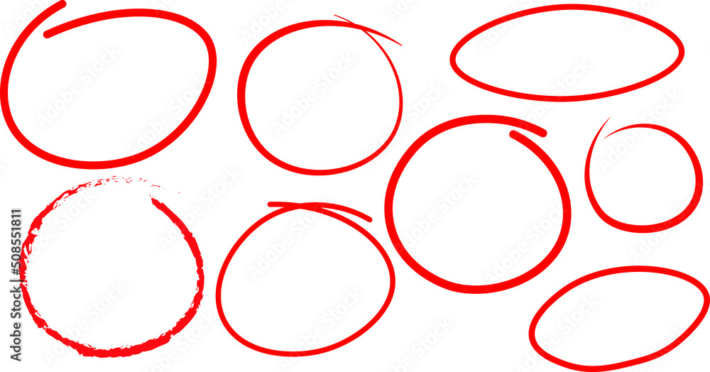 Photo & Art Print red pen drawn marks, red circle set, highlight circle ...