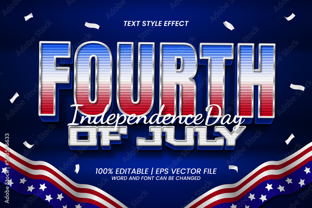 Fourth of July Independence Day Editable Text effect 3D Style Stock ...