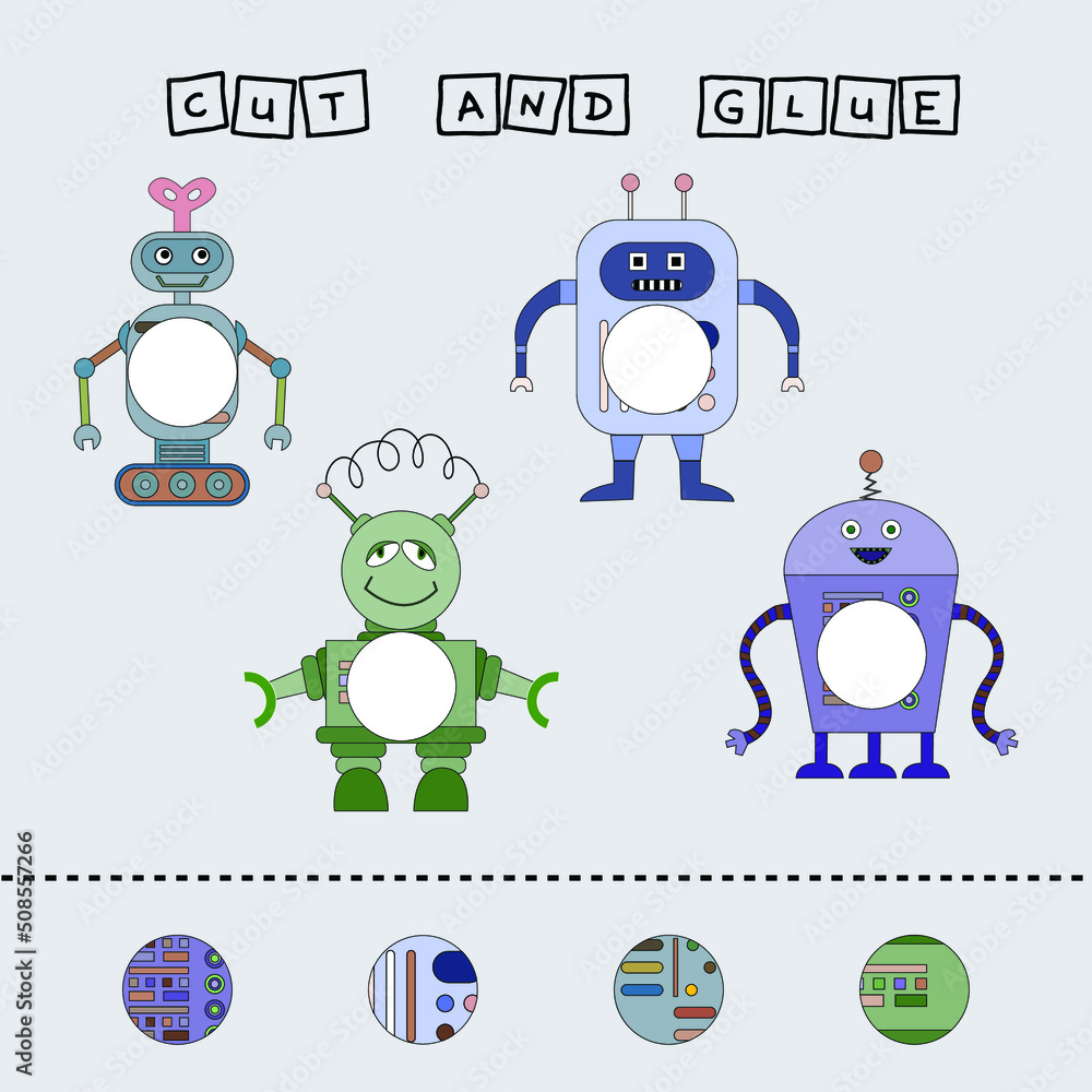 Cut out parts of the image and glue on the robots. A fun game for kids ...