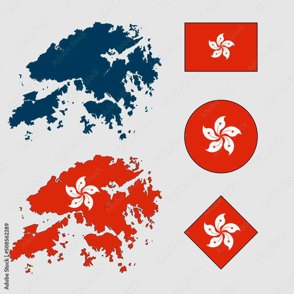 Vector of Hong Kong country outline silhouette with flag set isolated ...