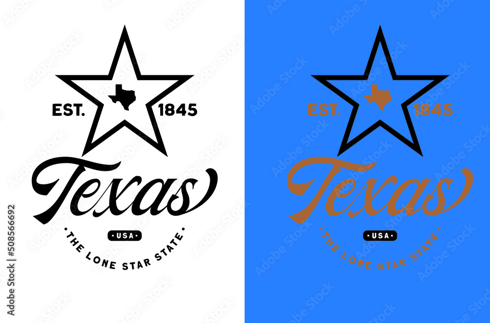 Texas the lone star state with star and state map establishment year ...