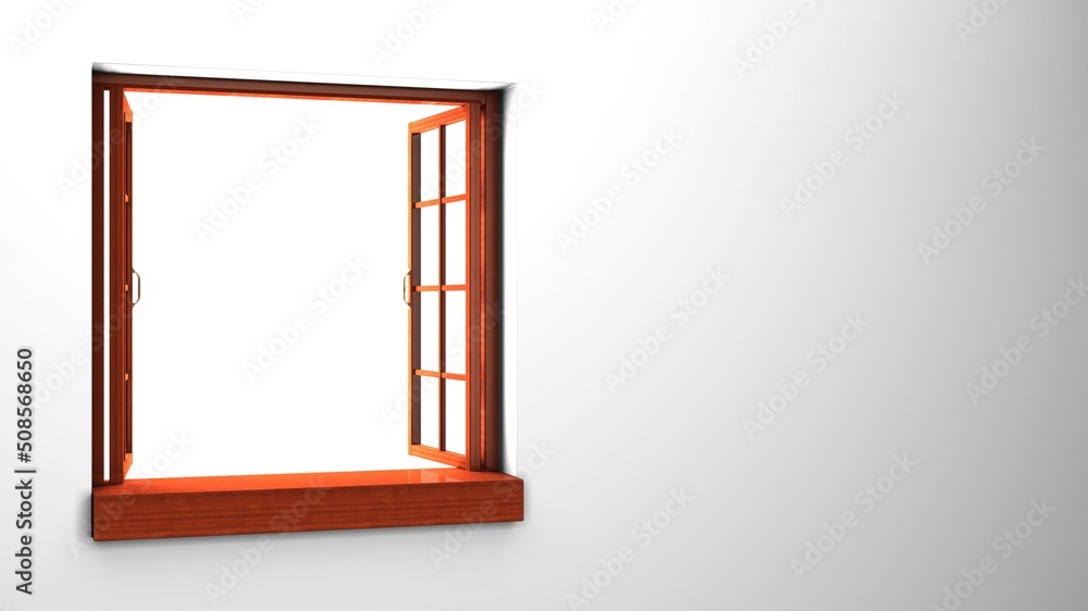 Wooden window with white background. 3d rendering illustration. Stock ...