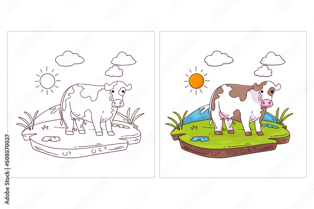 Hand drawn cute Farm Animal for coloring page cow Stock Vector | Adobe ...