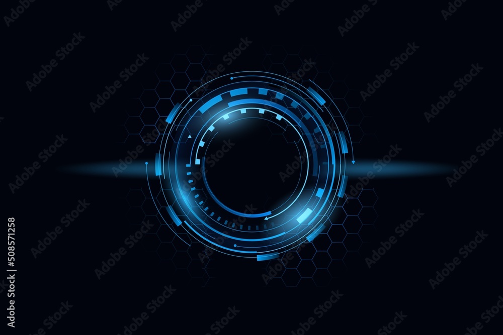 Techno circle with glow template. Cyber button with blue set and ...