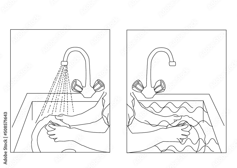 how to save water when washing dishes Stock Vector | Adobe Stock