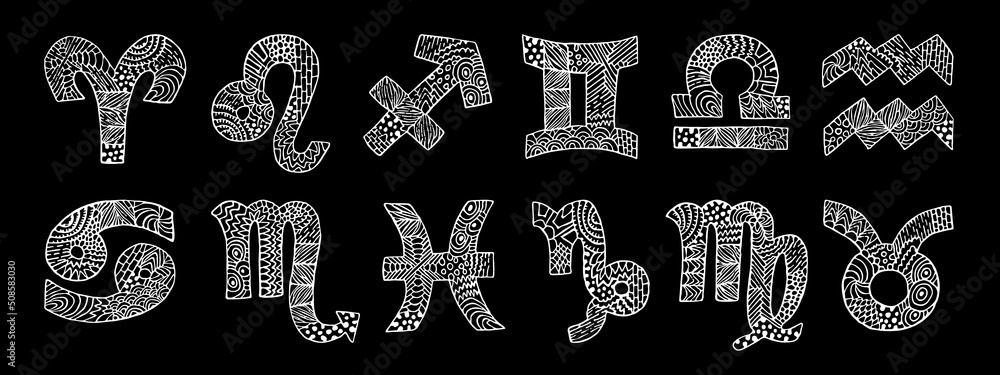 Zodiac zentangle signs. Zentangle zodiac symbols. Zentangle ...