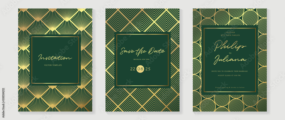 Luxury geometric pattern invitation template. Set of art deco poster ...