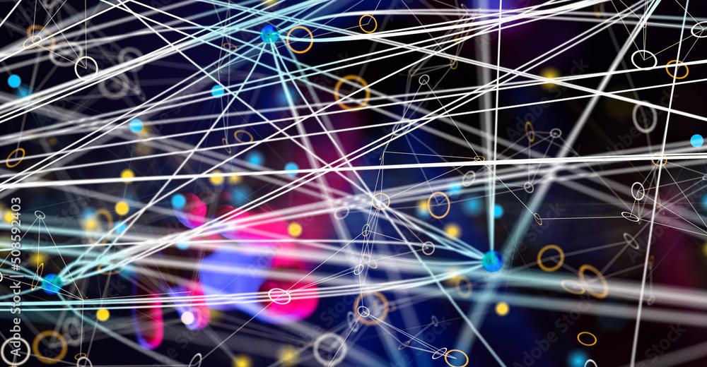 Global network. Blockchain. 3D illustration. Neural networks and ...