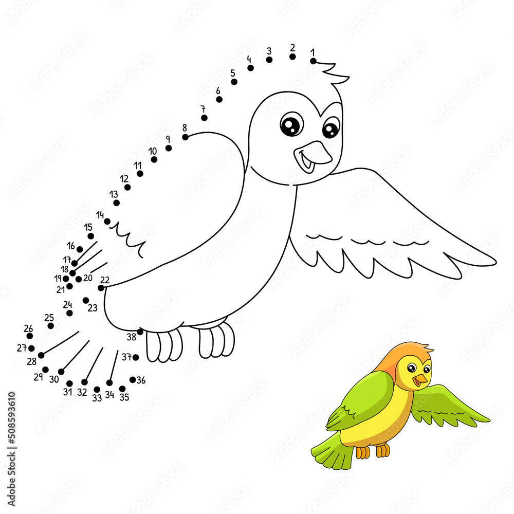 Dot to Dot Bird Coloring Page for Kids Stock Vector | Adobe Stock