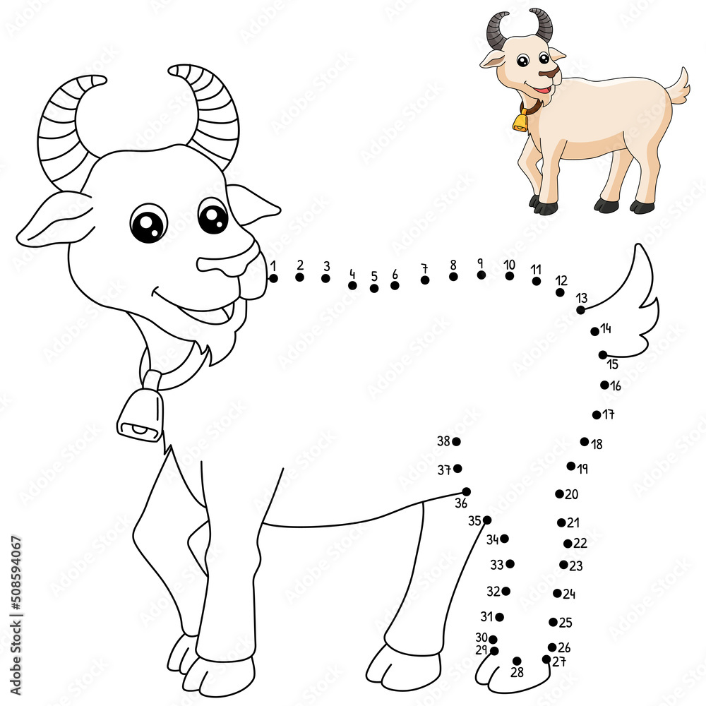 Dot to Dot Goat Coloring Page for Kids Stock Vector | Adobe Stock