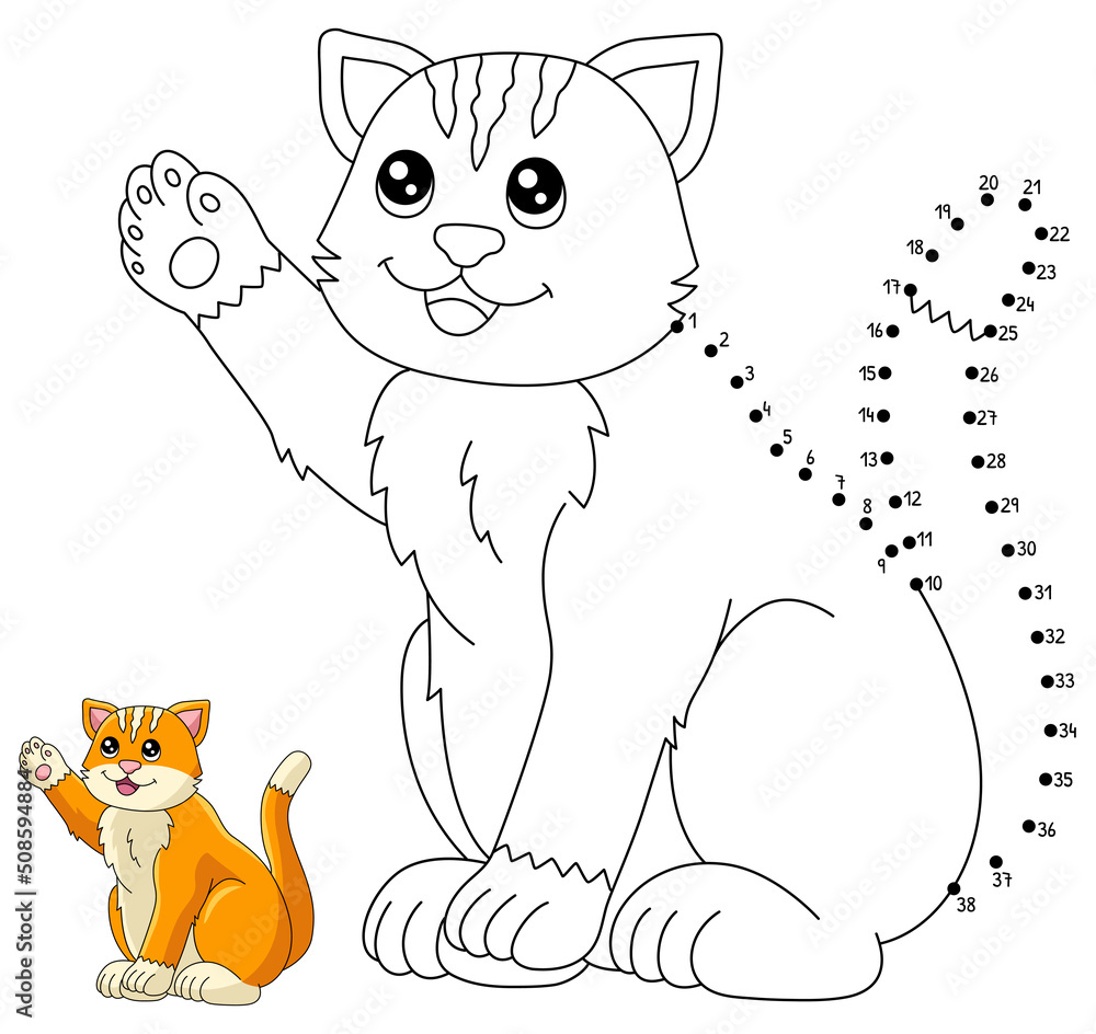 Dot to Dot Cat Coloring Page for Kids Stock Vector | Adobe Stock