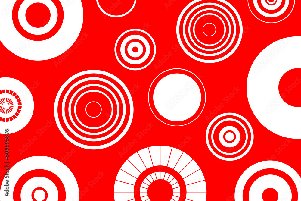 Abstract white circles on a red color background with cool concentric ...