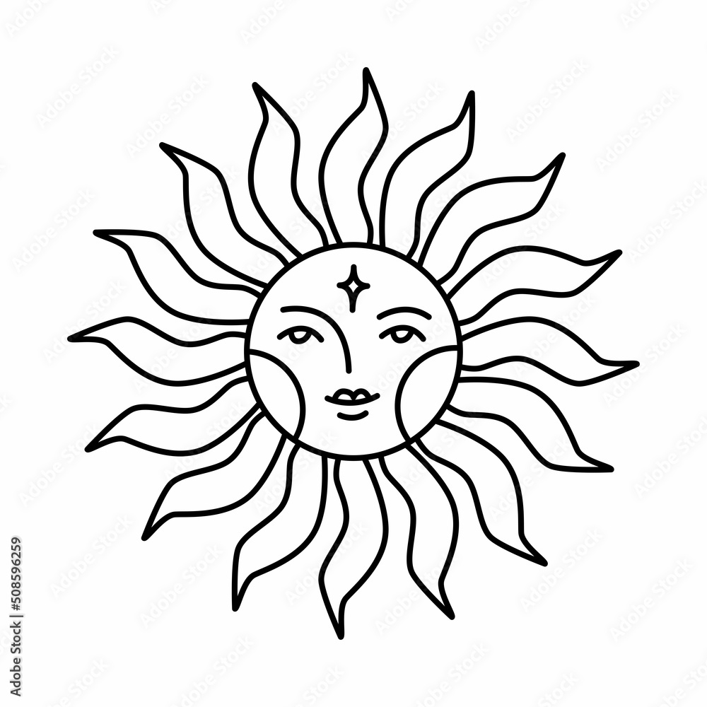 Decorative sun with an anthropomorphic face. Astrological symbol ...