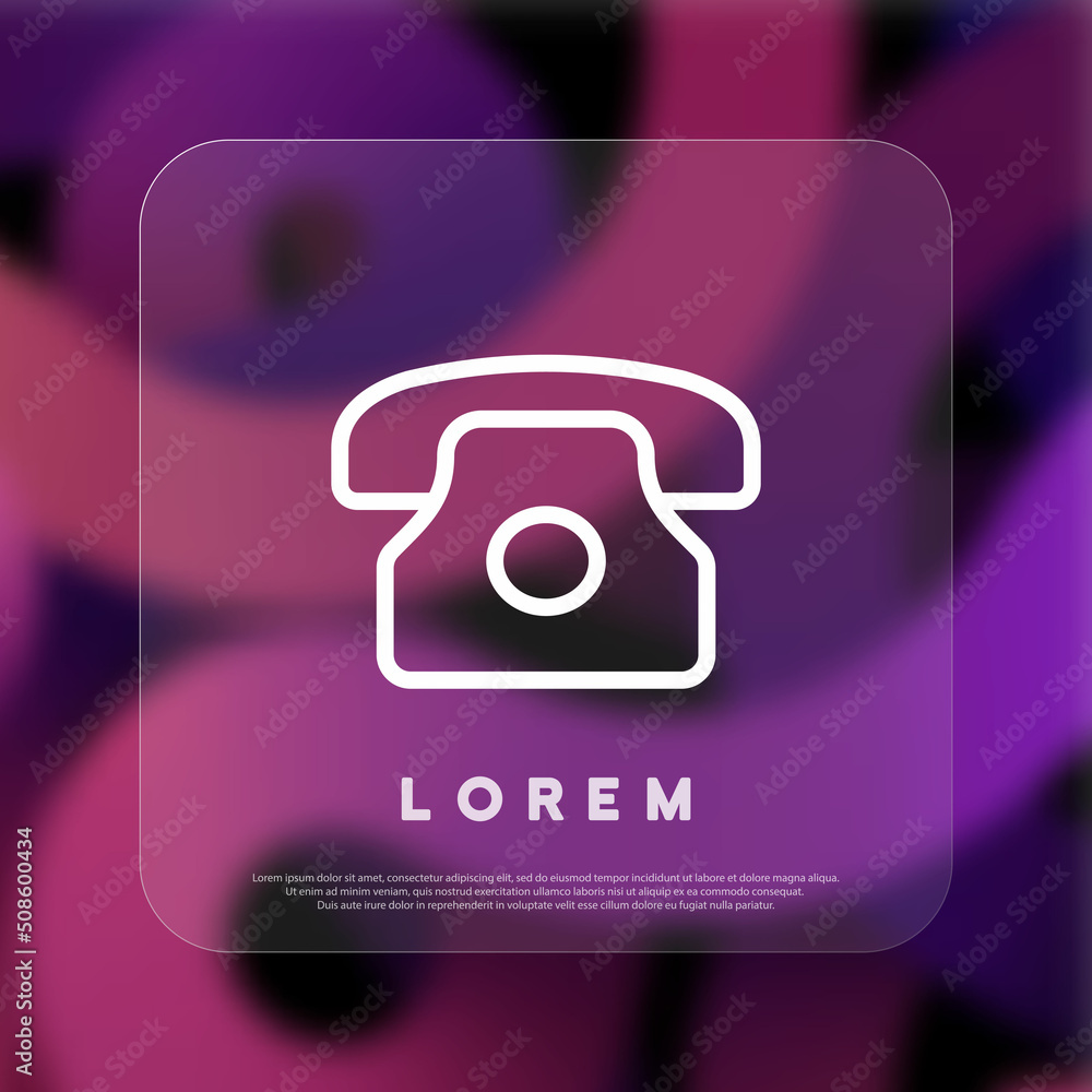 Desk phone icon. Phone icon. Glassmorphism style. Vector line icon for ...