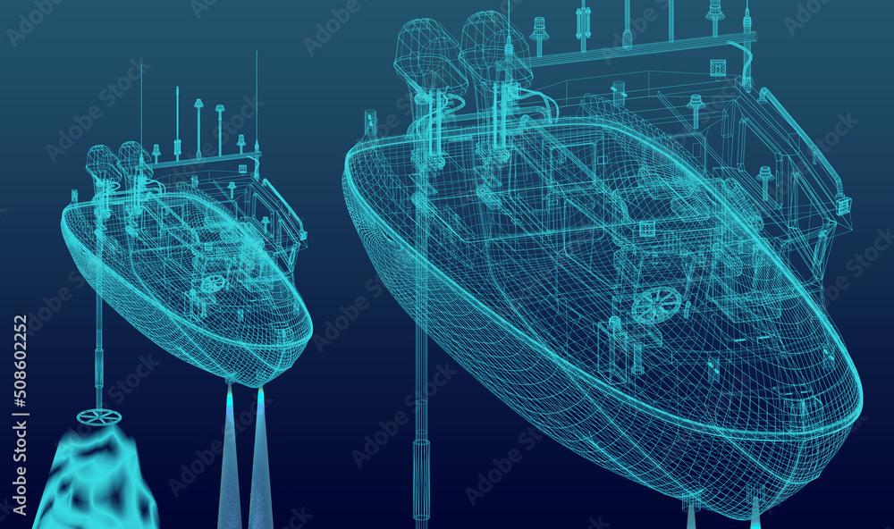 Schematic of a motor boat with sonar. Bathymetry. 3d-rendering ...