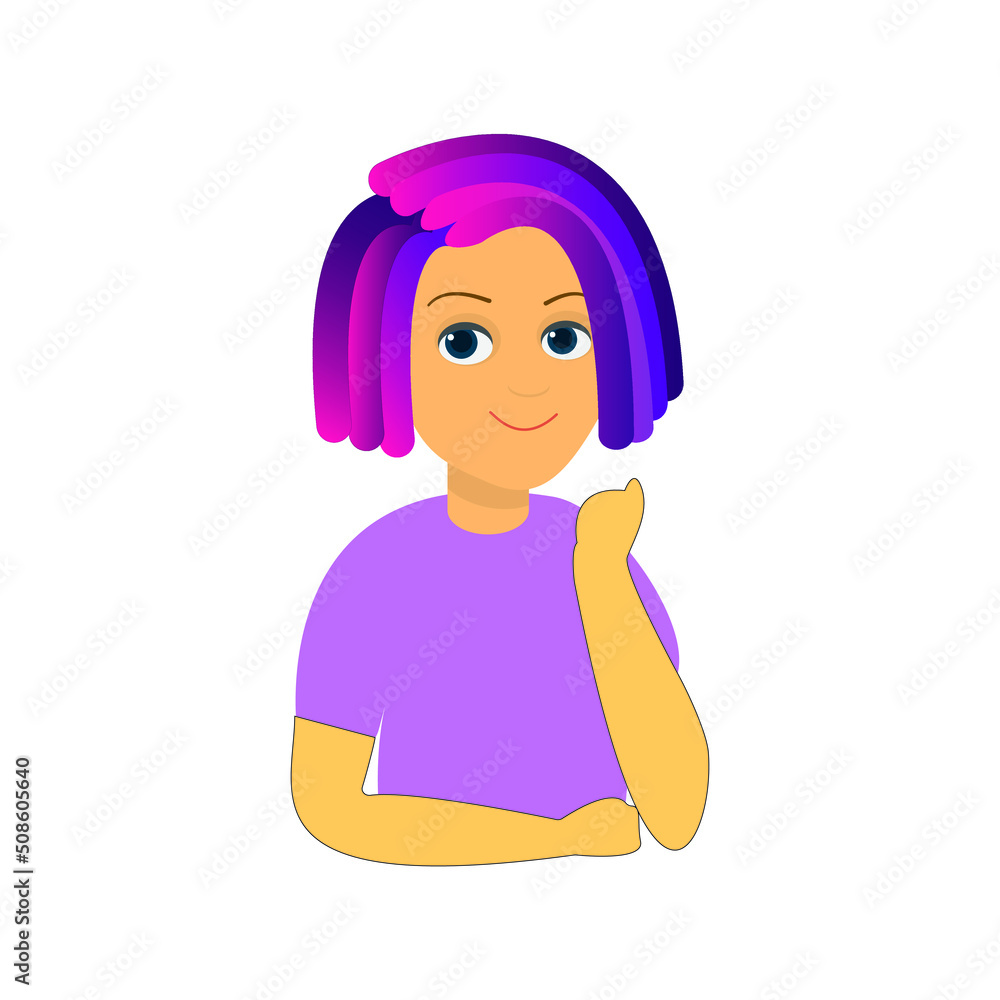 Cartoon character girl executed in a vector. Portrait or avatar for a ...