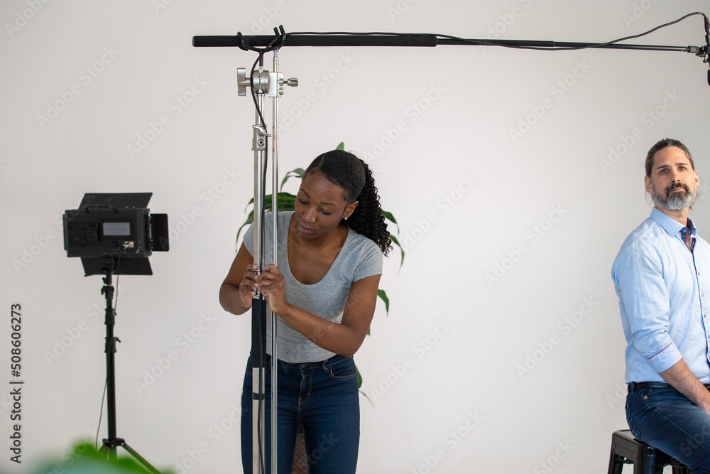 Behind the Scenes in Video Production Studio African American Working ...