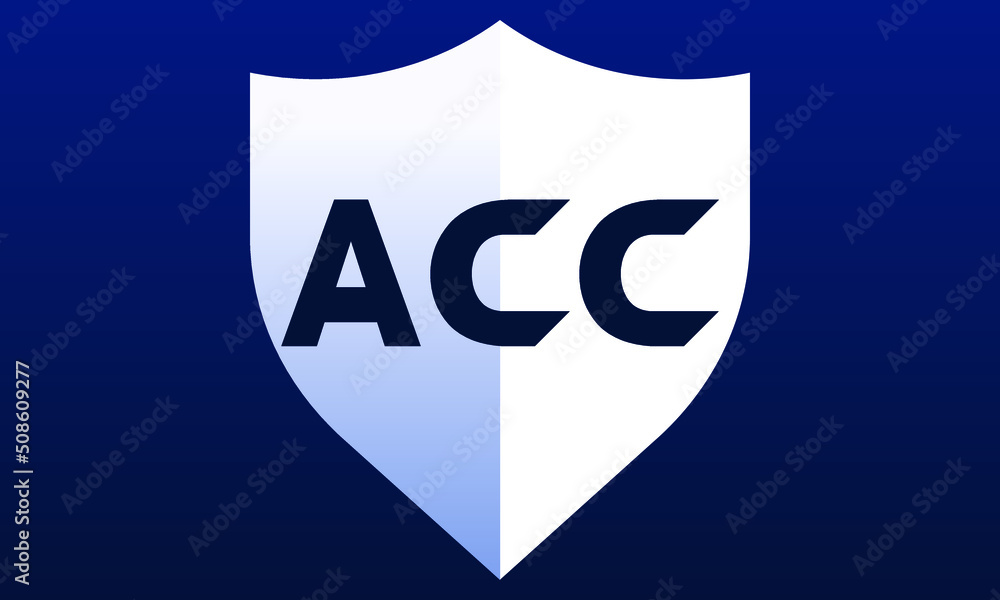 ACC shield logo design on blue background vector template | monogram ...