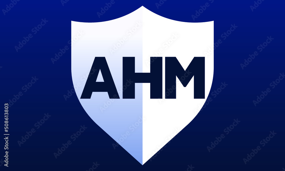 AHM shield logo design on blue background vector template | monogram ...