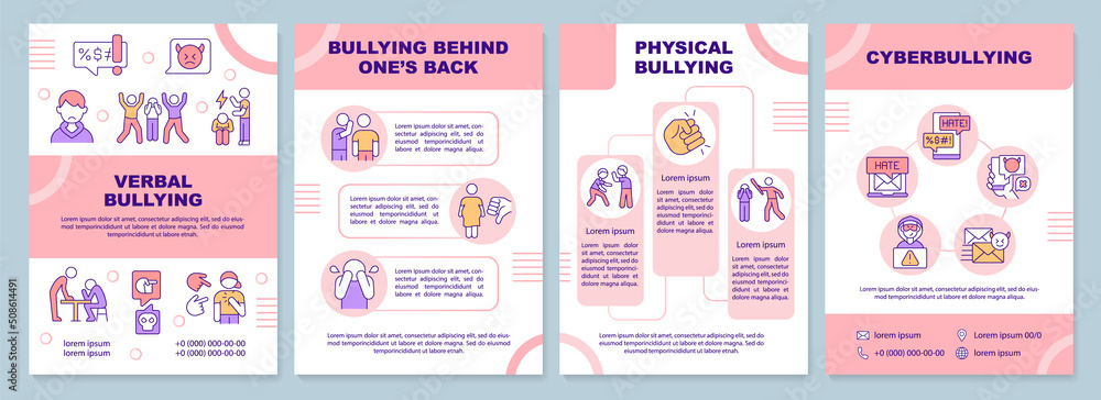 Teenage bullying pink brochure template. Cyberbullying. Leaflet design ...