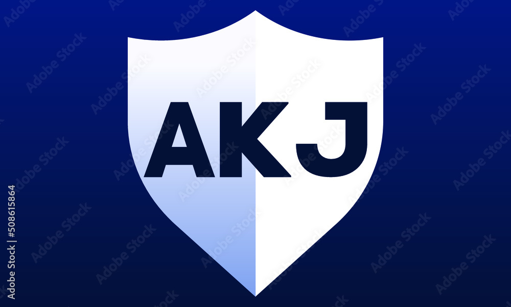 AKJ shield logo design on blue background vector template | monogram ...