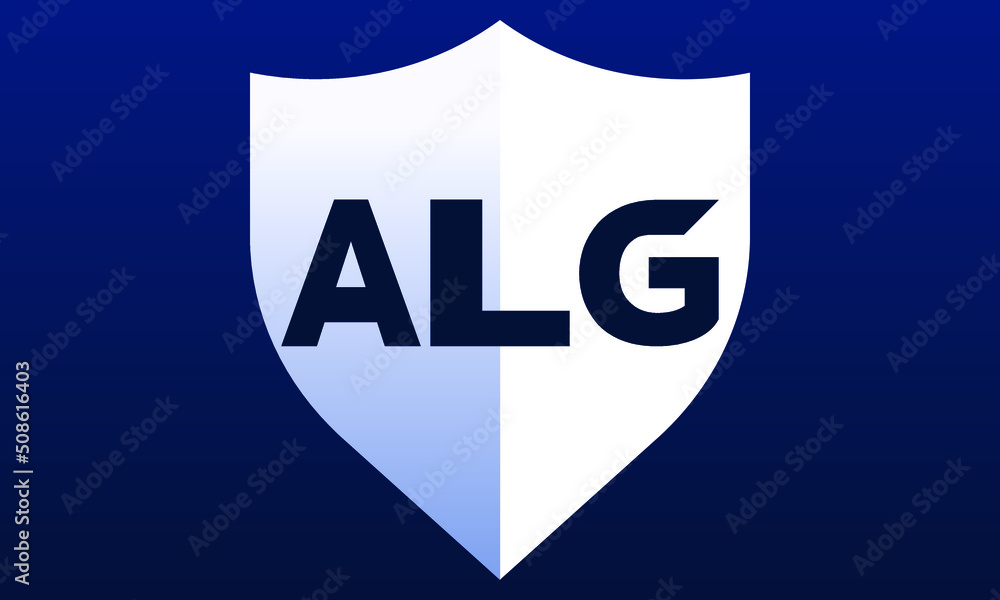 ALG shield logo design on blue background vector template | monogram ...