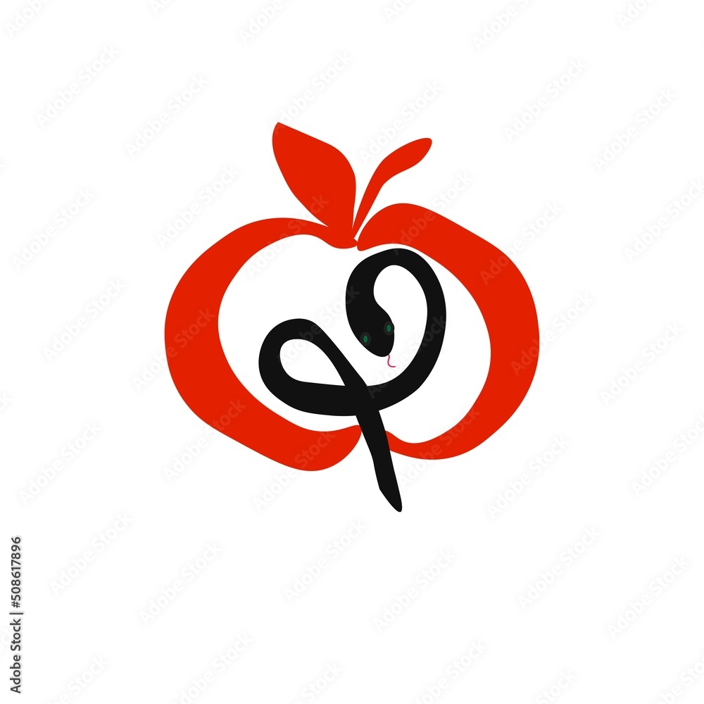 Red apple symbol with a black snake inside Stock Vector | Adobe Stock