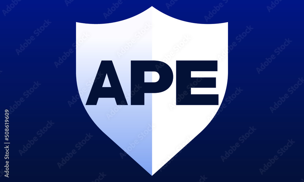 APE shield logo design on blue background vector template | monogram ...